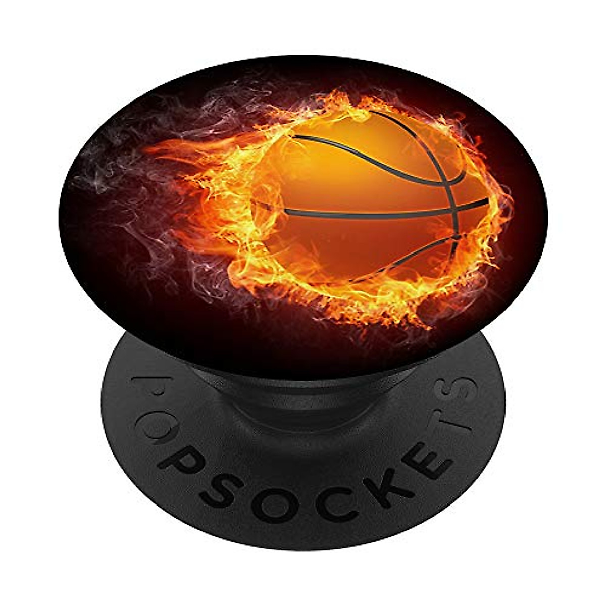 Basketball Fire Flame Flaming On Black Pattern Background PopSockets Swappable PopGrip