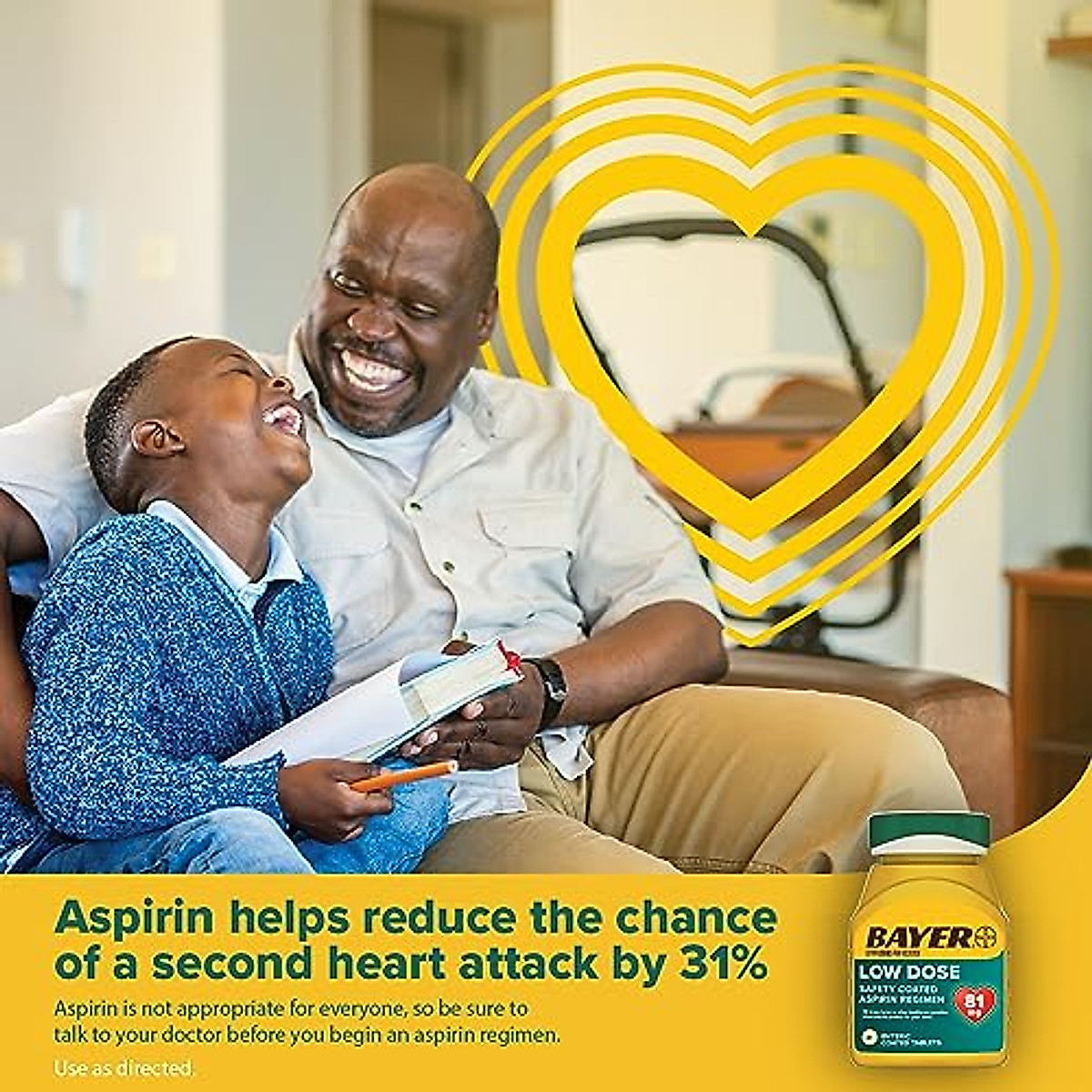 Bayer Aspirin Low Dose 81 mg, Enteric Coated Tablets, Doctor Recommended, Secondary Prevention of Cardiovascular Disease, 32 Safety Coated Tablets