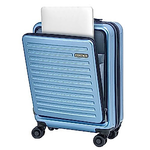 TydeCkare 20 Inch Carry On Luggage with Front Pocket, 21.65 * 15.35 * 7.87" Suitable for Airplane Overhead Bin, 34L PC+ABS Hardshell, Ice Blue