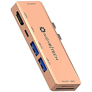 Nov8tech USB C Hub for MacBook Pro & Air M1/M2/M3 2023/2022-2016 - 7 in 2 USB C to C Adapter, Multi Port Dongle for High-Speed Data Transfer Upto 5Gbps - 4K HDMI Adapter for Laptop (Gold)
