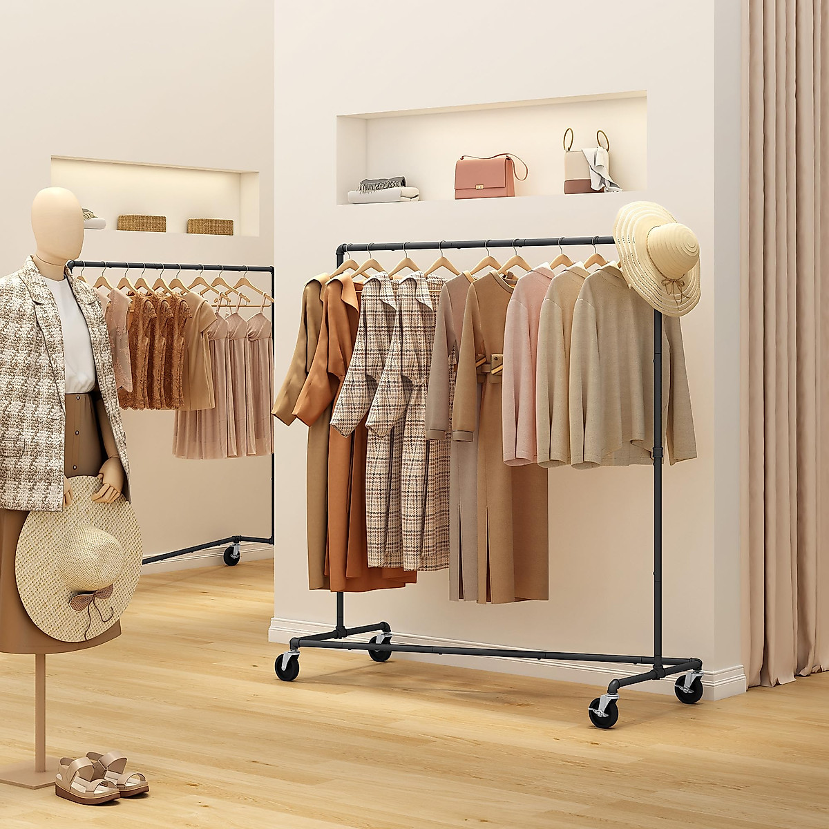 Tajsoon Rolling Clothing Racks For Hanging Clothes Z Rack Hold 230LBS Industrial Clothing Rack with Wheels Lockable, Heavy Duty Garment Rack Clothes Hanging Rack for Storage and Organization, Black