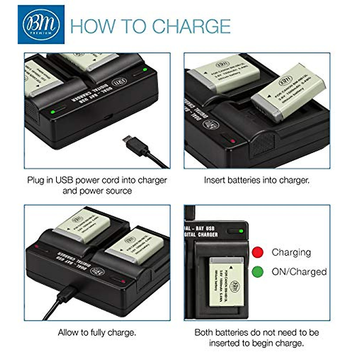 BM 2-Pack of NB-13L Batteries and Dual Battery Charger for Canon PowerShot SX740 HS, G1 X Mark III, G5 X, G5 X Mark II, G7 X, G7 X Mark II, G7 X Mark III, G9 X, G9 X Mark II, SX620 HS, SX720 HS Camera
