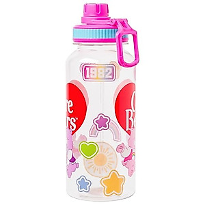 Silver Buffalo Care Bears Plastic Bottle with Sticker Set and Twist Spout Featuring Good Luck Bear, Grumpy Bear, Share Bear, and Cheer Bear, 32 Ounces