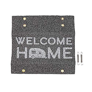Camco 53196 Life is Better at The Campsite RV Wrap Around Step Rug, Fits 18-inch Wide Steps - for Manual and Electric RV Steps - Features a Gray Mat with a White Welcome Home Retro RV Print