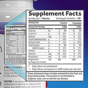 Sugar-Free Magnesium Citrate Gummies Supplement - Cherry 120 Calming Chews for Better Sleep and Relaxation - Sugar, Gelatin, Gluten Free - No Sugar Alcohol - for Adults and Kids - 100MG/ Gummy