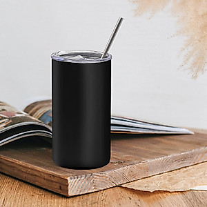 16 Pack Tumblers Blanks Bulk Skinny Straight Tumbler Stainless Steel Double Wall Insulated Water Bottles with Lid & Straw for DIY Gift, 12oz Black