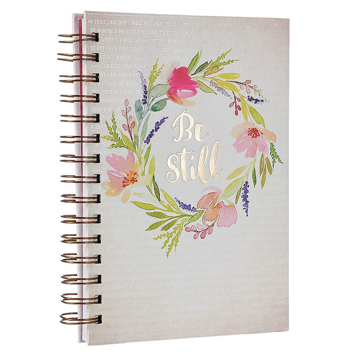 Christian Art Gifts Journal w/Scripture Be Still Watercolor Psalm 46:10 Bible Verse Floral 192 Ruled Pages, Large Hardcover Notebook, Wire Bound