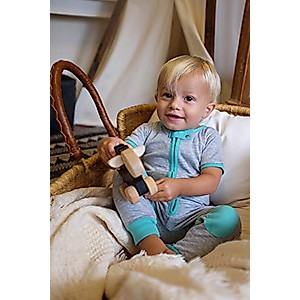baby deedee Short Sleeve Cotton 1 Piece Footless Romper Pajama, 18-24 Months, Heather Gray/Teal
