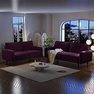 SILKIR Mid-Century Modern Small Spaces Comfy Velvet Living Room,Office,and Apartment,Loveseat Couch Sofas, 58 & 70 Inch, Eggplant