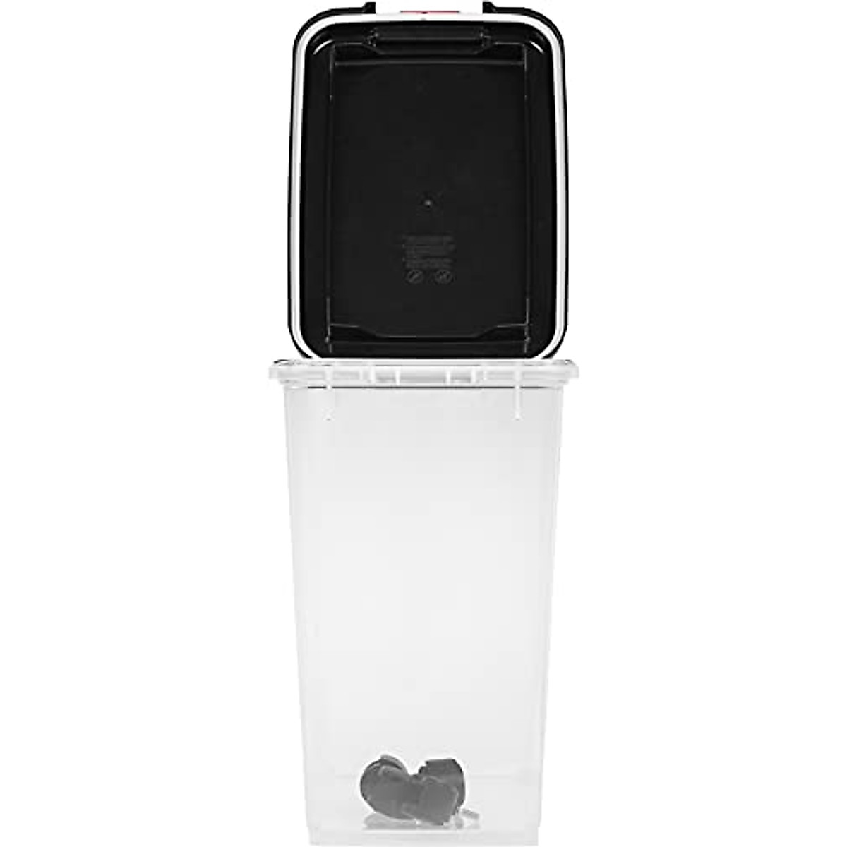 IRIS USA 25Lbs./33Qt. WeatherPro Airtight Pet Food Storage Container with Attachable Casters, For Dog Cat Bird and Other Pet Food Storage Bin, Keep Fresh, Translucent Body, Easy Mobility, Black