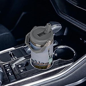 BWQJKUO Large Capacity Car Cup 30 Oz Stainless Steel Statue of Liberty in NYC Printed Travel Mug Leak-proof Flip Straw Tumbler with Handle,keeps Cold Or Ho