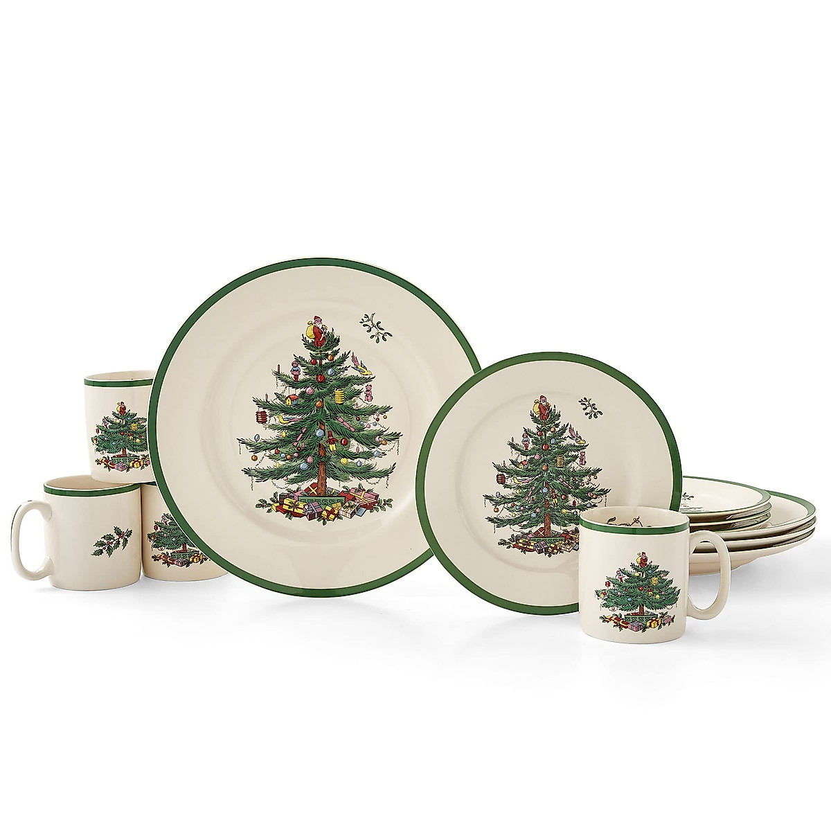 Spode Christmas Tree Dinner Plates | set of 4 Dinner Plates with Christmas Design | 10.5 Inch Christmas Dinnerware Made of Fine Earthenware | Dishwasher and Microwave Safe
