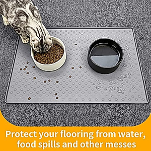 Ptlom Pet Placemat for Dog and Cat, Mat for Prevent Food and Water Overflow, Suitable for Small, Medium and Big Pet, 18" 12", Grey, Silicone