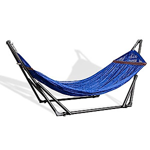 Best Home Fashion Hammock with Collapsible Steel Stand & Carrying Case, Portable & Adjustable, Perfect for Camping Beach Summer Patio, EZ Daze Foldable Hammock with Stand - Navy