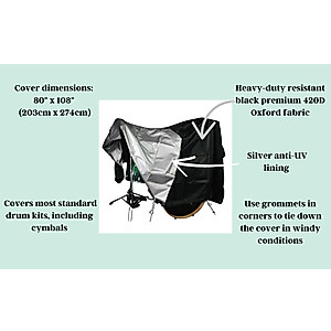 Agustu Drum Set Dust Cover - Premium Waterproof 80" x 108" Protection Drum Shield with Silver Coating for Electric and Electronic Drum Kits -Electric Drum Accessories - with Bag and Microfiber Cloth