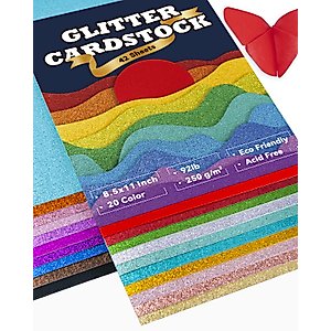 Glitter Cardstock 42 Sheets, 8.5” x 11” Cardstock Paper - 20 Assorted Colors, 250 GSM Card stock Glitter Paper Sparkly Paper for DIY Crafts, Scrapbooking, Card Making