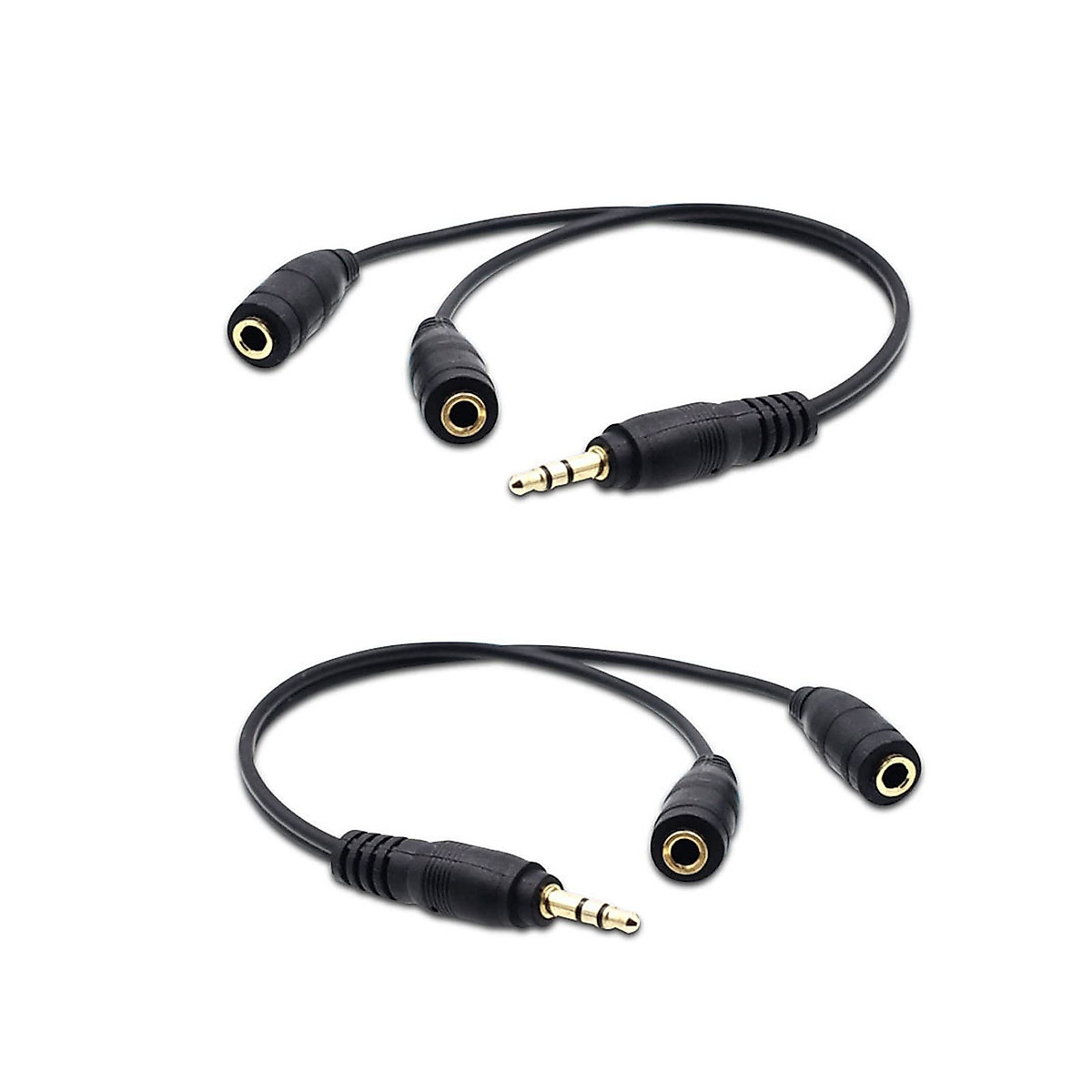 2-Pack Headphone Aux Splitter, 3.5mm 2 Female to 1 Male Audio Splitter Stereo Dual Headphone Adapter Compatible Headset Tablet Smartphone MP3 Player & More