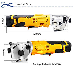 MXBAOHENG Electric Fabric Scissors Cordless Round Knife Cutting Machine Portable Rotary Cutter for Fabric Leather Carpet (2 Batteries)