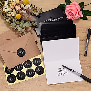 MEIRUBY Thank You Cards with Envelopes and Stickers, 40 Pieces, Black, Suitable for All Occasions
