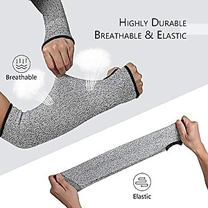 Cut Resistant Sleeves with Thumb Hole, Arm Protection Knit Sleeves, Level 5 Protection, Slash Resistant Safety Protective Sleeves, Grey, 1 Pair