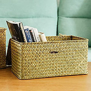 moluo Woven Baskets for Storage - Clothes Hampers for Laundry with Lid - Portable Sea Grass Woven Shelves Holders for Books, Cosmetics, Holiday Containers for Candies, Cookies