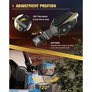 CO LIGHT UTV Side Rear View Mirrors LED Light Aluminium White Green Lights with Amber Turn Signal, Tube Clamp, Fits 1.5-2 Inch Roll Cage Bar, Compatible with Side by Side RZR Pioneer Rhino Wolverine