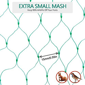 Garden Netting Anti Bird Protection Net 4M x 10M / 13Ft x 33Ft Green Garden Plant Netting Fruit Trees Netting with 20 Tacks and 50 Ties