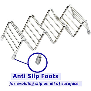 MEKBOK Taco Holder, taco holder stand,Stainless Steel Taco Rack, Good Holder Stand on Table, Hold 3 or 4 Hard or Soft Shell Taco, Safe for Baking as Truck Tray- Set of 3