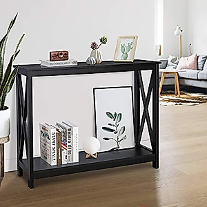 SUPER DEAL 2-Tier Narrow Console Sofa Side Table for Entryway/Hallway/Living Room, 39.3in L x 11.8in W x 31.6in H, Black