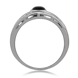 Silvershake 5mm Created Round Shape Black Onyx 925 Sterling Silver Minimalist Modern Wavy Ring Size 9