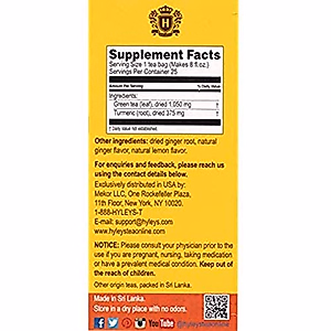 Hyleys Turmeric with Green Tea Ginger & Lemon Flavor - 25 Tea Bags