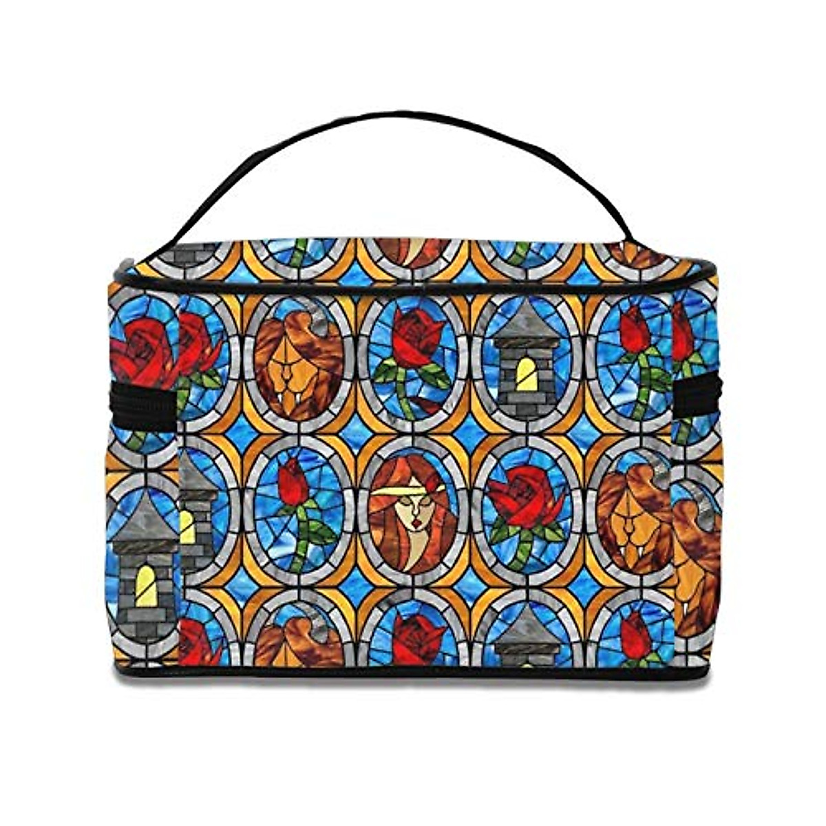 kasdfms Beauty and Fairytale Glass Makeup Bag Large Cosmetic Bag for Women Portable Travel Toiletry Bags Organizer