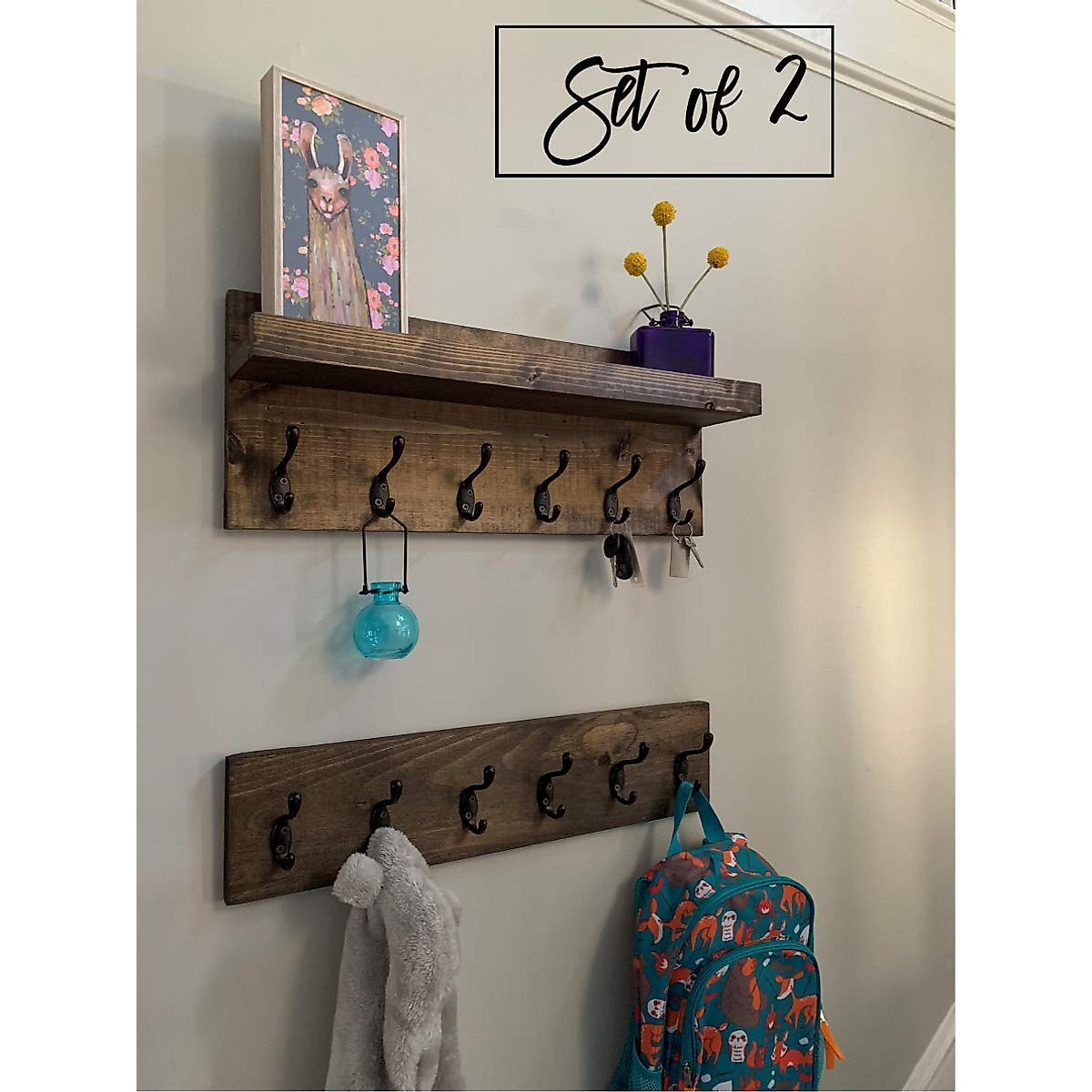 Coat Rack SET of 2 (Choose your Length) Towel RackEntryway Organizer Wall Mounted