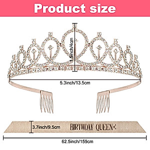 Foxtell Birthday Glasses Birthday Sash and Tiara for Women Rhinestone Crown and Sash for Girls Women Birthday Party Decoration Kit Crystal Glasses and Rose Gold Hair Accessories