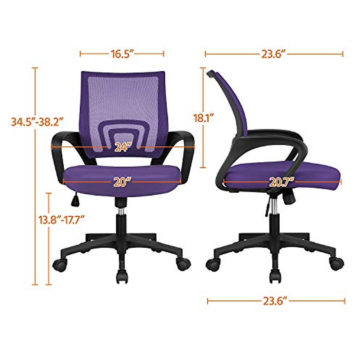 Topeakmart Executive Office Desk Chair Ergonomic Mesh Back Office Chair Adjustable Work Chair with Lumbar Support and Swivel Rolling Wheels for Home Office Conferecne Roon and Study, Purple