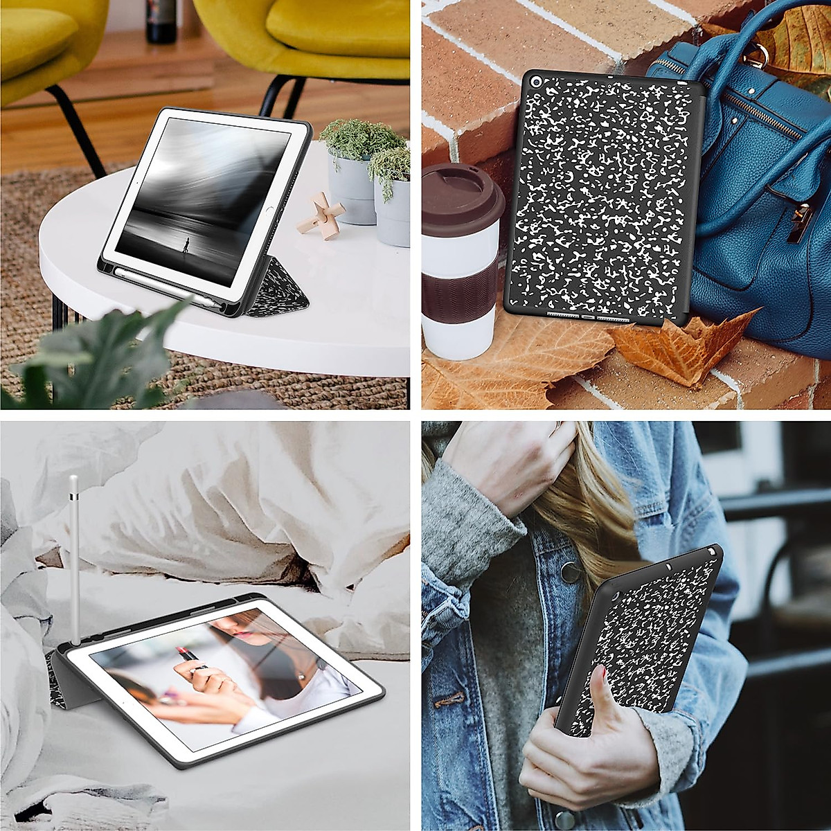 Soke Case Fits for iPad 6th/5th Generation with Pencil Holder - [Full Body Protection + Auto Wake/Sleep], Shockproof Soft TPU Back Cover for Apple iPad 9.7 inch 2018/2017, Book Black