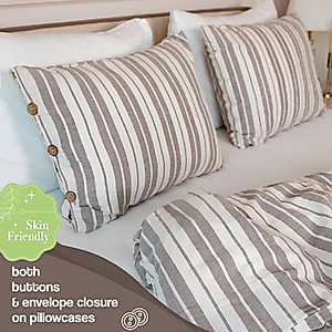 Lavien Home, 100% Natural Cotton Duvet Cover Set King Size, Linen Like Striped, 1 Duvet Cover with 2 Pillowcases, Soft and Easy Care (Milas, King 104"x90")