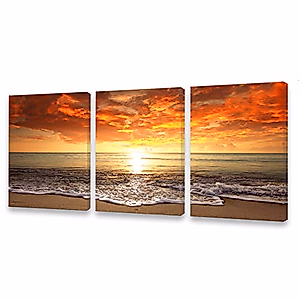 S0134 Canvas Prints Wall Art Sunset Ocean Beach Pictures Photo Paintings for Kids RoomLiving Room Bedroom Home Decorations Stretched and Framed Seascape Waves Landscape Giclee Artwork