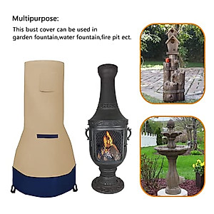DUSTYPROTE Chiminea Cover，Weather-Proof Chiminea Fire Pit Cover，Fire Pit Heater Cover Waterproof，Clay Chiminea Cover Large Size, Khaki Patchwork Dark Blue, Cover Only