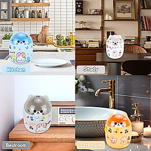 IBEQUEM Mini Trash Can, Cute Small Trash Can with Lid, Desktop Paper Bin with 5 Rolls of Bin Liners, Portable Tabletop Dustbin, Cartoon Animal Rubbish Storage for Kitchen (White)