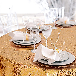 Moukeren 10 Pcs 50''x50'' Square Sequin Tablecloth Glitter Tablecloth Overlays Sequin Table Cover for Bridal Shower, Wedding Birthday, Wedding, Dessert, Banquet Decorations (Gold)