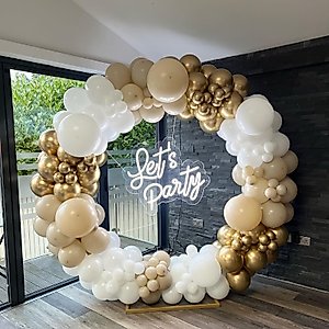 White Sand Gold Balloons Garland Arch Kit,160PCS White Nude Balloons with Metallic Chrome Gold Latex Balloons for Boho Wedding Baby Bridal Shower Engagement Anniversary Birthday Decorations Backdrop