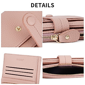 HKCLUF Small Wallets for Women,RFID Blocking Wallet Women,Bifold Slim Card Holder Zipper Coin Pocket With Tassel Keychain(Pink)