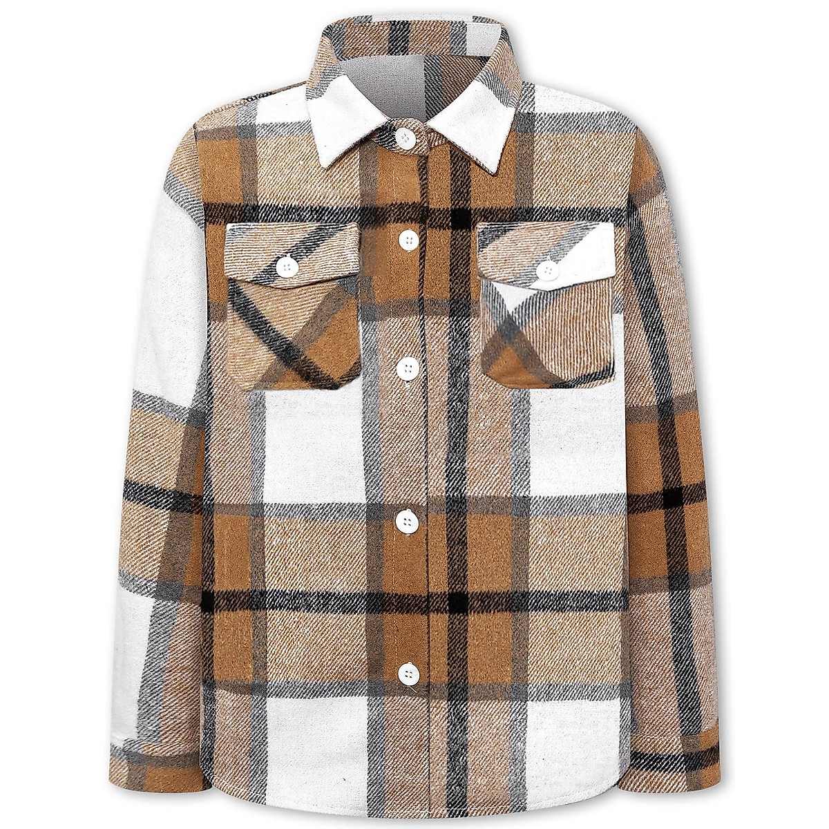 SANGTREE Mens Plaid Flannel Shirt Jacket Long Sleeve Button Down Shacket, Khaki Plaid, Small