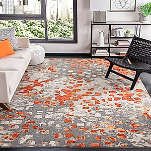 SAFAVIEH Madison Collection 8' x 10' Grey/Orange MAD425H Boho Abstract Distressed Non-Shedding Living Room Bedroom Dining Home Office Area Rug