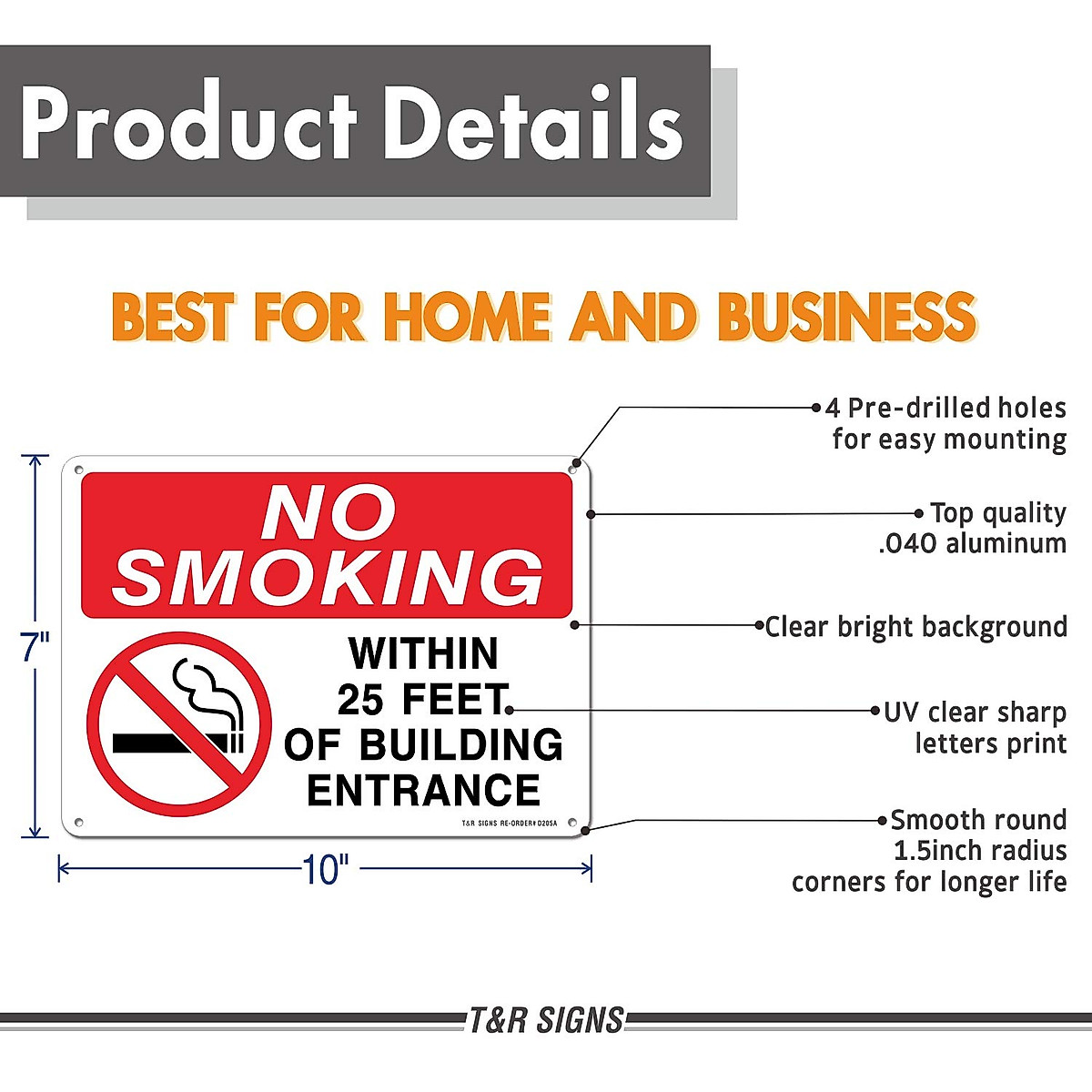 No Smoking Within 25 Feet Of Building Entrance Sign - 4 Pack - 10 x 7 Inches Rust Free .040 Aluminum - UV Protected, Waterproof, Weatherproof and Fade Resistant - 4 Pre-Drilled Holes