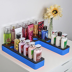 Polar Whale Lotion and Body Spray Stand Organizer Tray Blue and Black Durable Foam Washable Waterproof Insert for Home Bathroom Bedroom Office 16.25 x 16.25 x 2 Inches 22 Slots