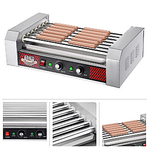 Hot Dog Roller Machine – Stainless-Steel Cooker with 7 Non-Stick Rollers – Cooks 18 Hot Dogs – Concession Stand Supplies by Great Northern Popcorn