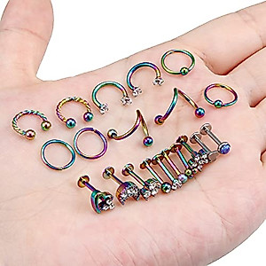 Cisyozi 16G Lip Labret Medusa Monroe Ring Stud Piercing Jewelry for Women 16 Gauge Stainless Surgical Steel Horseshoe Tragus Helix Cartilage Earring Hoop Stud Piercings Jewelry Women Men Rainbrow 8mm