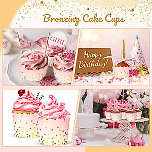 100 Pcs Pink Cupcake Liners 4.5 oz Gold Polka Dot Paper Baking Cups for Muffins Desserts Bake, Easter, Baby Showers, Wedding and Birthday Party